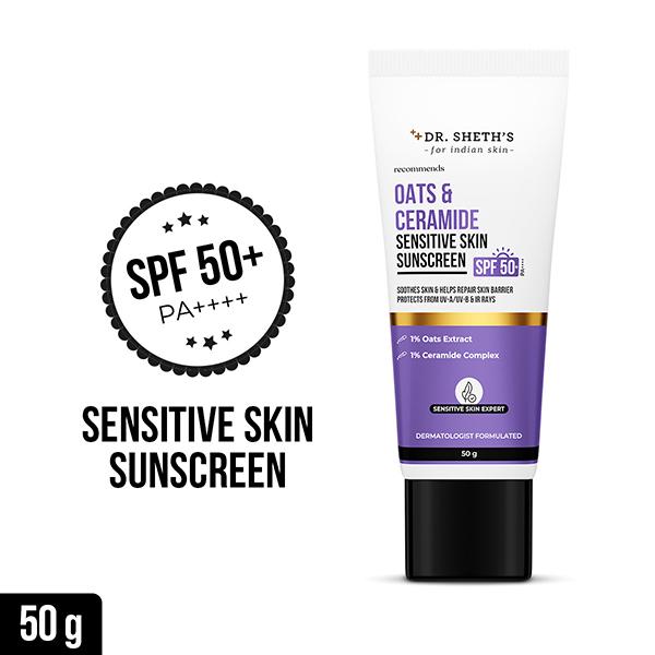 Dr. Sheth's Oat & Ceramide Sensitive Skin Sunscreen SPF 50+ PA++++ Oil-Free Sunscreen 50 gm