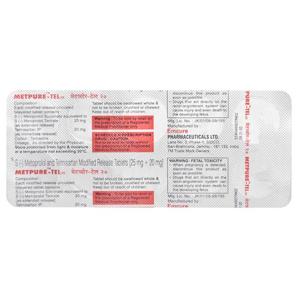 Metpure Tel 20mg Tablet 10'S : Price, Uses, Side Effects | Netmeds