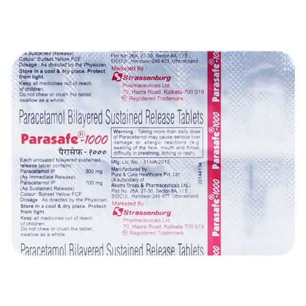 Buy PARASAFE 1000 Tablet 10's Online at Upto 25% OFF | Netmeds
