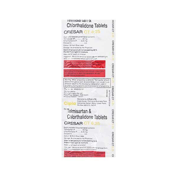 CRESAR CT 40/6.25mg Tablet 10's Price, Uses, Side effects, Substitutes ...