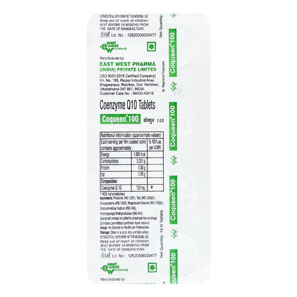 Coqueen 100mg Tablet 10'S Price, Uses, Side effects, Substitutes | Netmeds