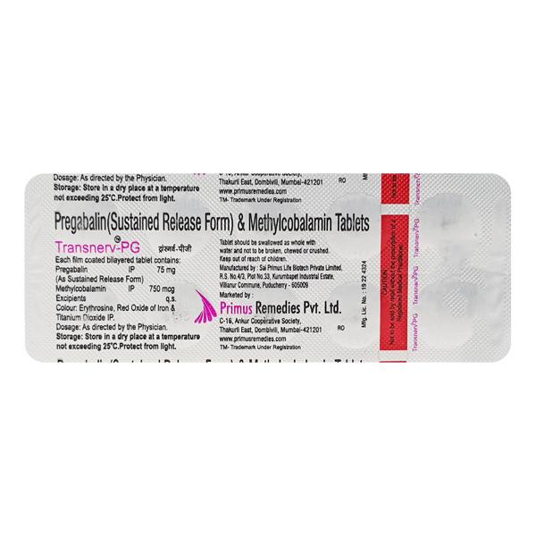 Buy Transnerv PG 75/750mcg Tablet 10'S Online at Upto 25% OFF | Netmeds