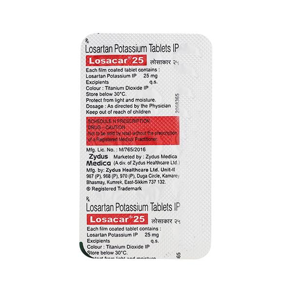 LOSACAR 25mg Tablet 15's : Price, Uses, Side Effects | Netmeds