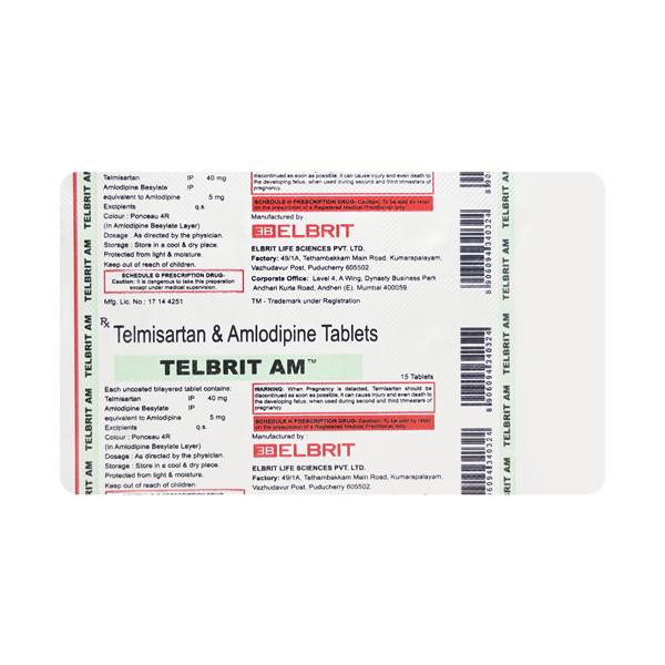Telbrit AM Tablet 15'S : Price, Uses, Side Effects | Netmeds
