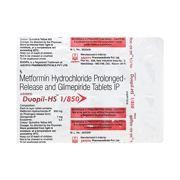 Duopil HS 1/850mg Tablet 10'S