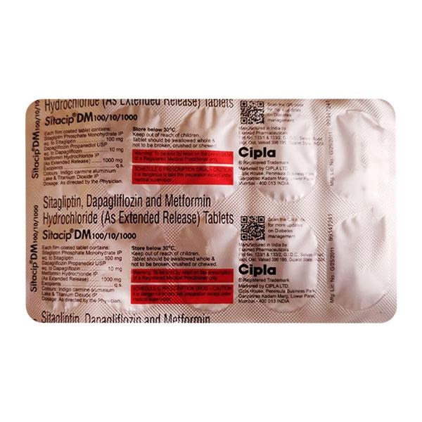 Buy SITACIP DM 100/10/1000 Tablet 10's Online at Upto 25% OFF | Netmeds