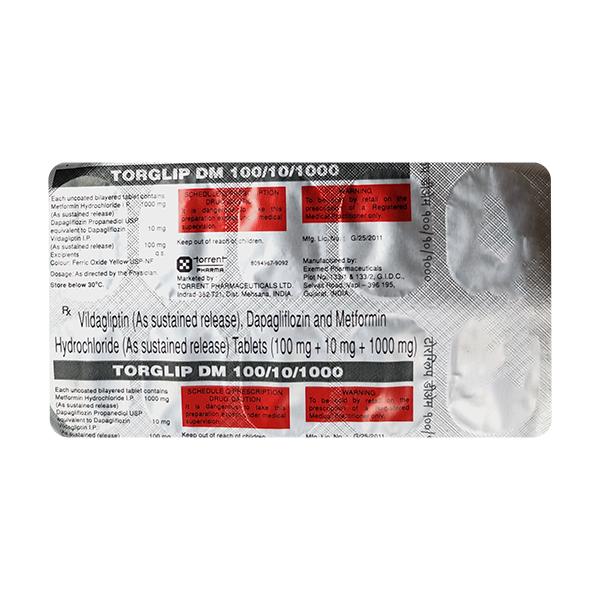 Buy TORGLIP DM 100/10/1000 Tablet 10's Online | Netmeds