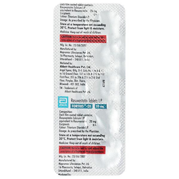 Buy FORTIUS 20 Tablet 10's Online at Upto 25% OFF | Netmeds