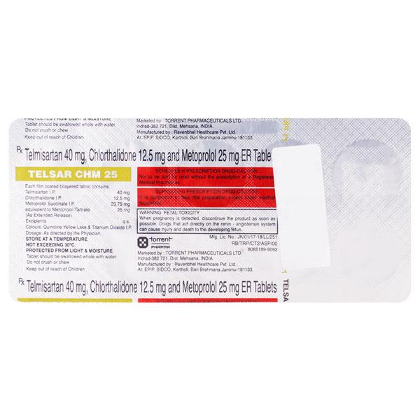 TELSAR CHM 25 Tablet 10's : Price, Uses, Side Effects | Netmeds
