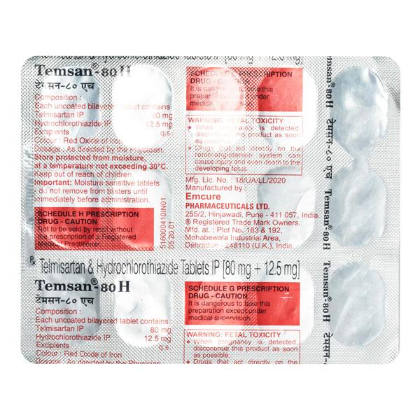 Temsan H 80mg Tablet 15'S : Price, Uses, Side Effects | Netmeds