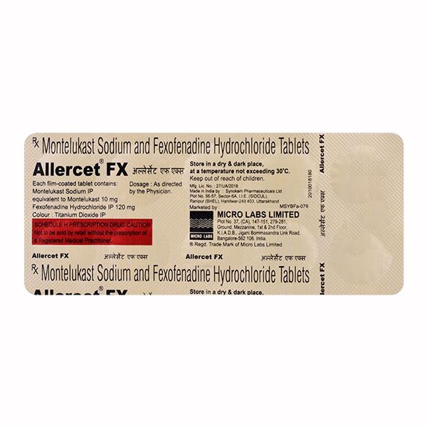 Buy ALLERCET FX Tablet 10's Online at Upto 25% OFF | Netmeds