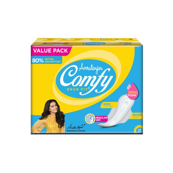 Buy Amrutanjan Comfy Snug Fit Sanitary Pads - Regular Dry Value Pack 18 ...