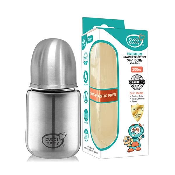 Buy Buddsbuddy Premium Stainless Steel 3 in 1 Bottle 200 ml Online at ...