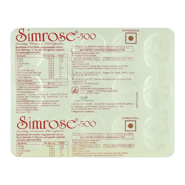 Simrose 500mg Capsule 15'S - Price, Uses, Side Effects | Netmeds