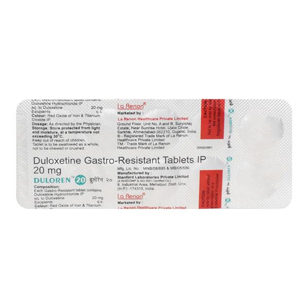Duloren 20mg Tablet 10'S : Price, Uses, Side Effects | Netmeds