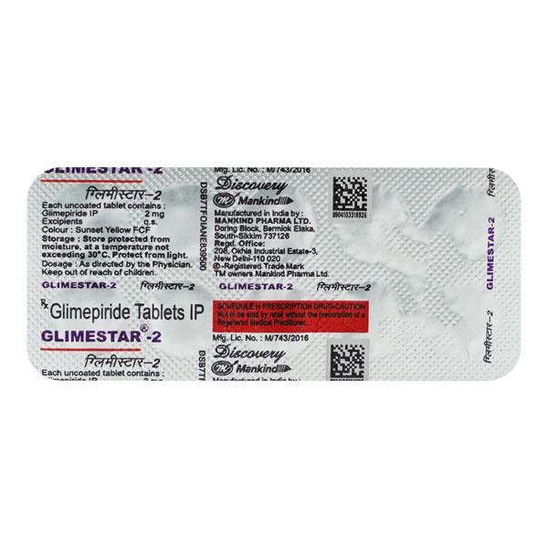 Glimestar 2mg Tablet 10'S : Price, Uses, Side Effects | Netmeds