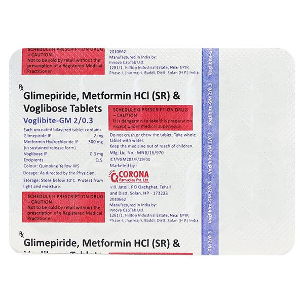 VOGLIBITE GM 2/0.3mg Tablet 10's Price, Uses, Side effects, Substitutes ...