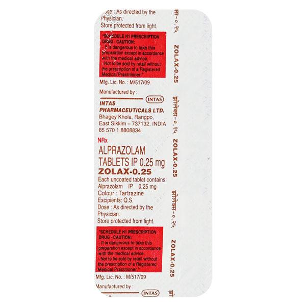 Zolax 0.25mg Tablet 10'S - Price, Uses, Side Effects, and Substitutes ...