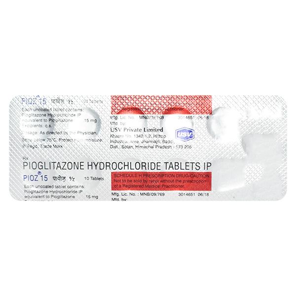 Pioz 15mg Tablet 10'S : Price, Uses, Side Effects | Netmeds