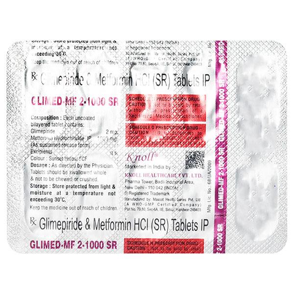 GLIMED MF 2/1000 SR Tablet 10's : Price, Uses, Side Effects | Netmeds