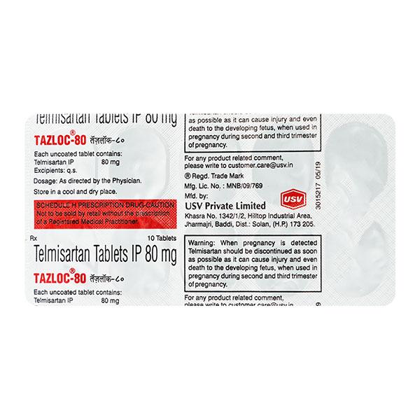 Tazloc 80mg Tablet 10'S : Price, Uses, Side Effects | Netmeds