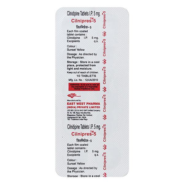 Cilnipres 5mg Tablet 10'S : Price, Uses, Side Effects | Netmeds