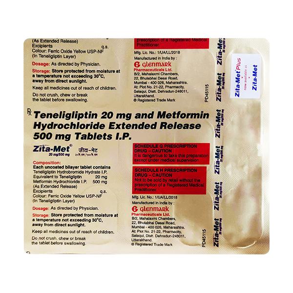 ZITA MET 20/500mg Tablet 15's Price, Uses, Side effects, Substitutes ...