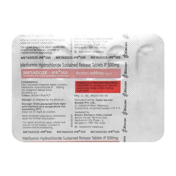 Metadoze Ipr 500mg Tablet 10'S : Price, Uses, Side Effects | Netmeds