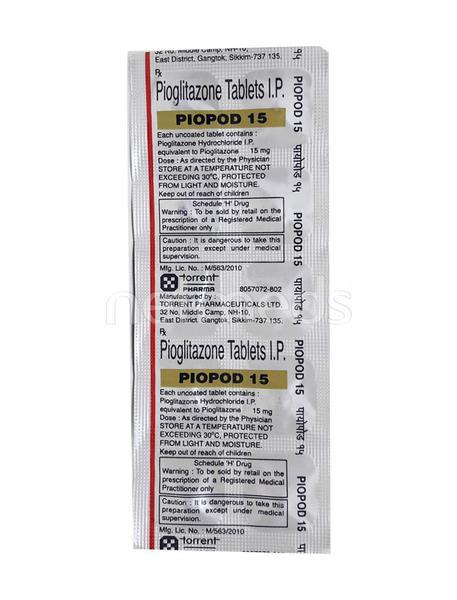 Piopod 15mg Tablet 10'S : Price, Uses, Side Effects | Netmeds