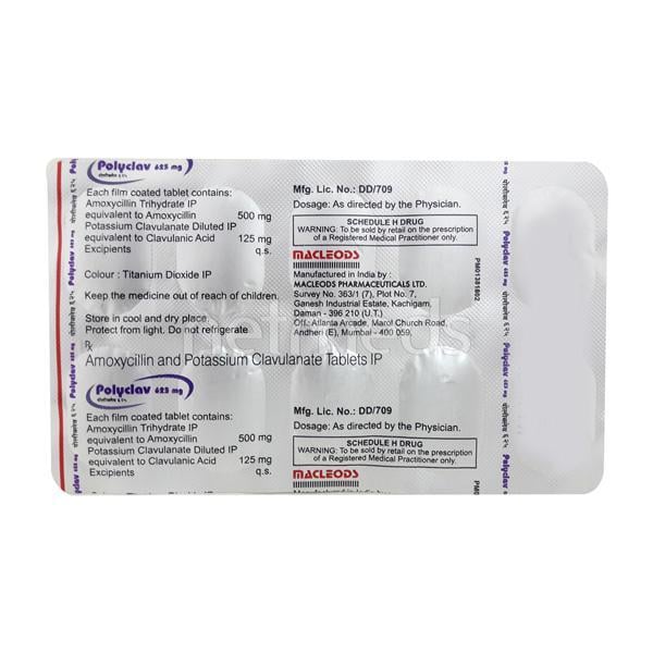 Buy Polyclav 625mg Tablet 10'S Online at Upto 25% OFF | Netmeds