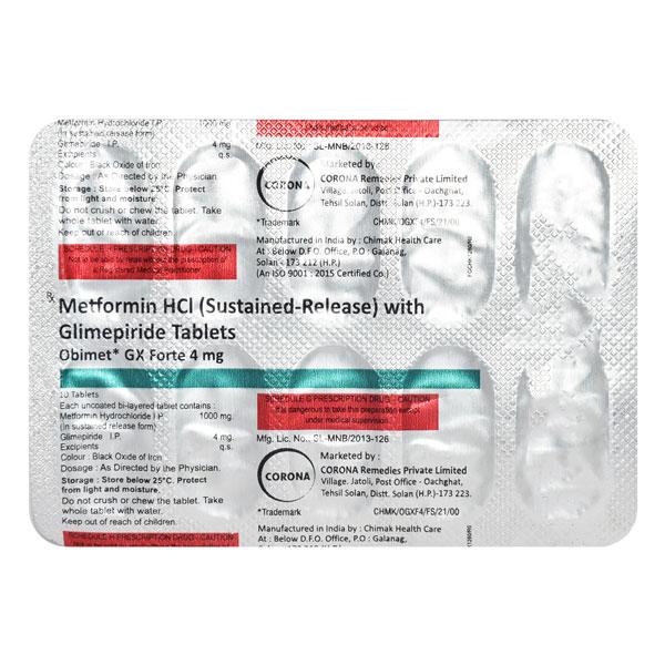 OBIMET GX4 FORTE Tablet 10's : Price, Uses, Side Effects | Netmeds