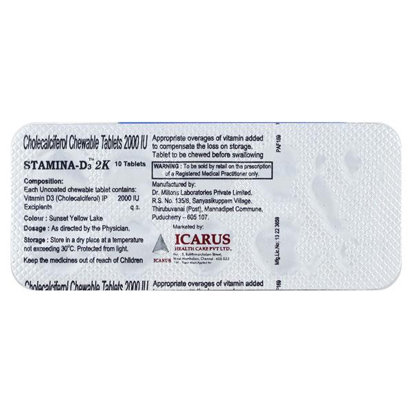Buy STAMINA D3 2K Chewable tablet 10's Online at Upto 25% OFF | Netmeds