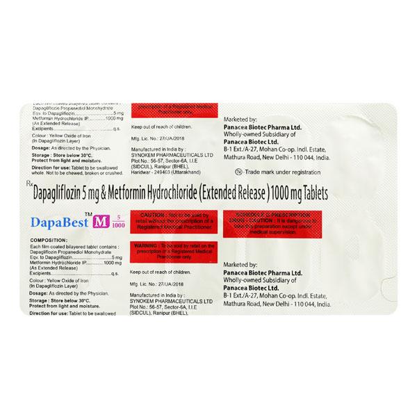 DAPABEST M 5/1000 Tablet 10's : Price, Uses, Side Effects | Netmeds