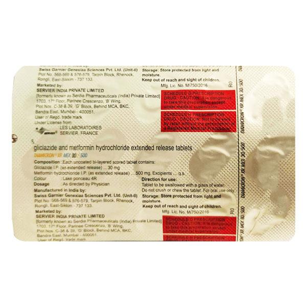 DIAMICRON XR MEX 30/500 Tablet 15's : Price, Uses, Side Effects | Netmeds