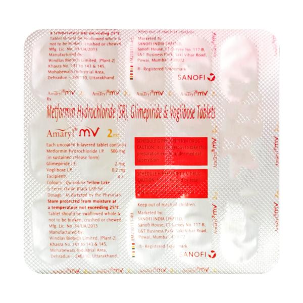 Amaryl MV 2mg Tablet 15'S -Uses & Side Effects | Netmeds