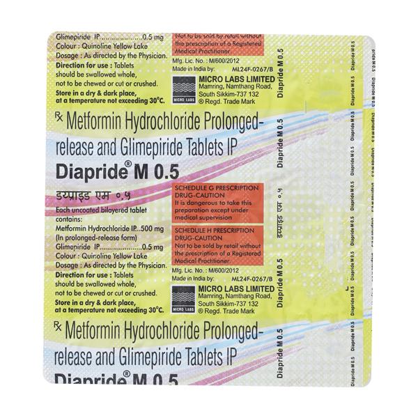 Diapride M 0.5mg Tablet 15'S : Price, Uses, Side Effects | Netmeds