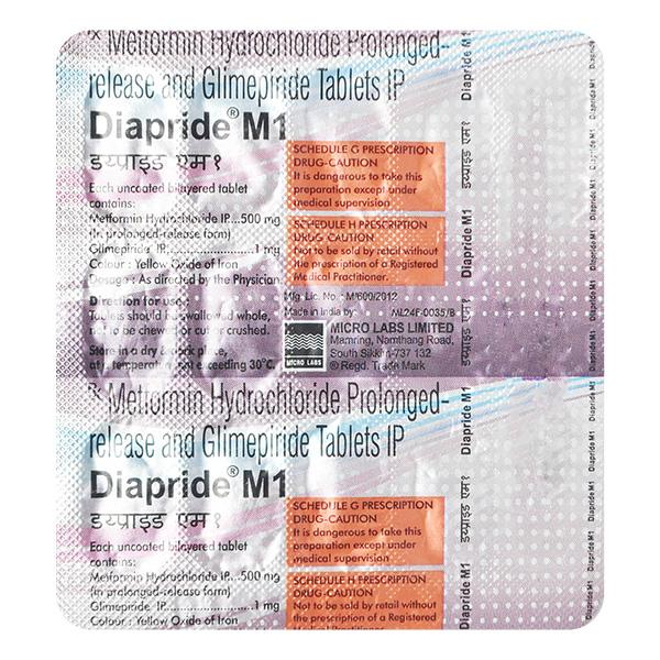 Diapride M1 Tablet 15'S : Price, Uses, Side Effects | Netmeds