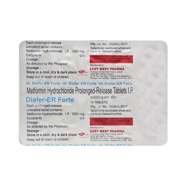 Diafer ER Forte 1gm Tablet 10'S Price, Uses, Side effects, Substitutes ...