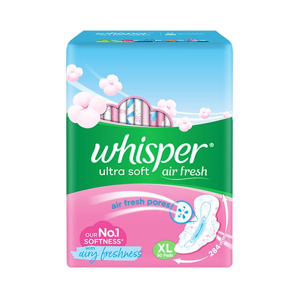 Buy Whisper Ultra Soft Air Fresh Sanitary Pads (284mm) (XL) 50's Online ...