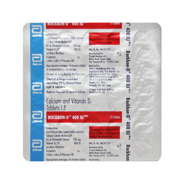 ROCKBON D NEW 400IU Tablet 15's Price, Uses, Side effects, Substitutes ...