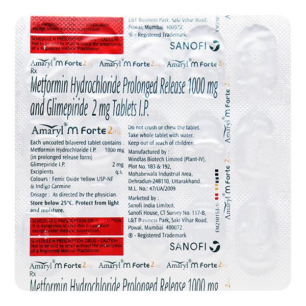 Buy Amaryl M Forte 2mg Tablet 15's: Antidiabetic Medication for Type 2 ...