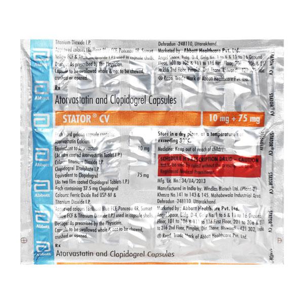 Buy Stator CV 10/75mg Capsule 15'S Online at Upto 25% OFF | Netmeds