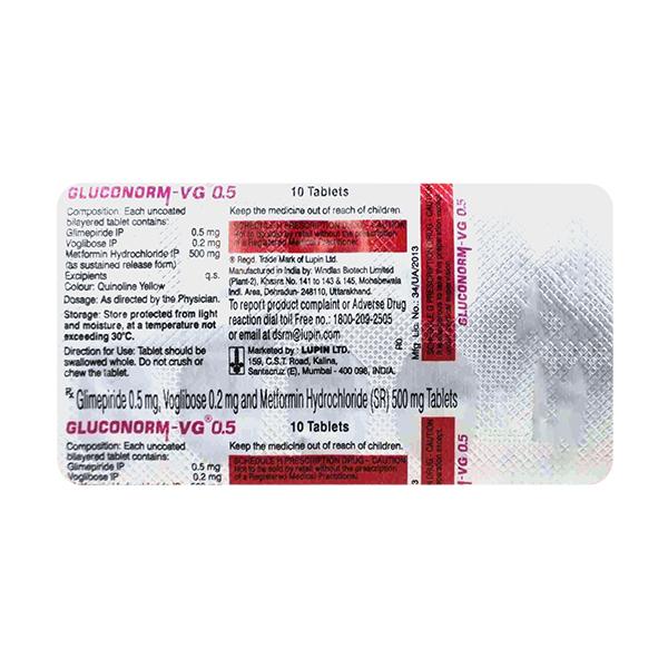 Buy GLUCONORM VG 0.5 Tablet 10's Online | Netmeds