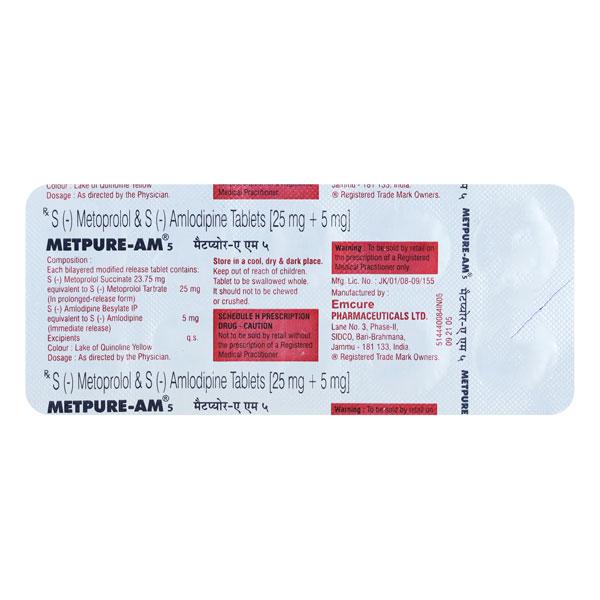 Metpure AM 5mg Tablet 10'S : Price, Uses, Side Effects | Netmeds
