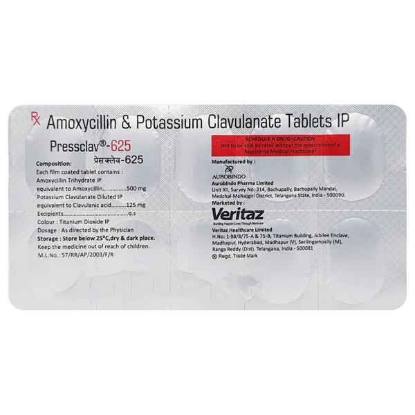 PRESSCLAV 625 Tablet 10's Price, Uses, Side effects, Substitutes | Netmeds