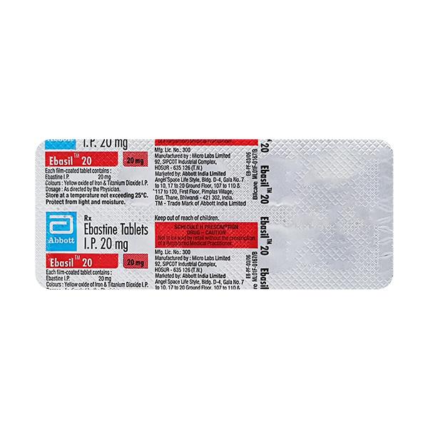 Ebasil 20mg Tablet 10'S Price, Uses, Side effects, Substitutes | Netmeds