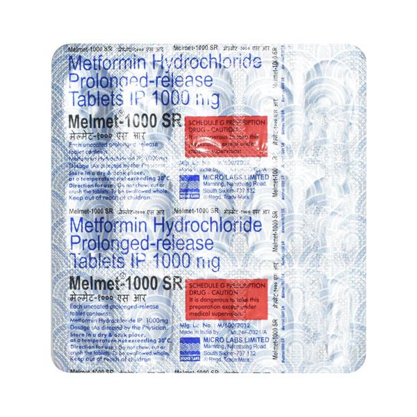 Melmet 1000 SR Tablet 15'S : Price, Uses, Side Effects | Netmeds