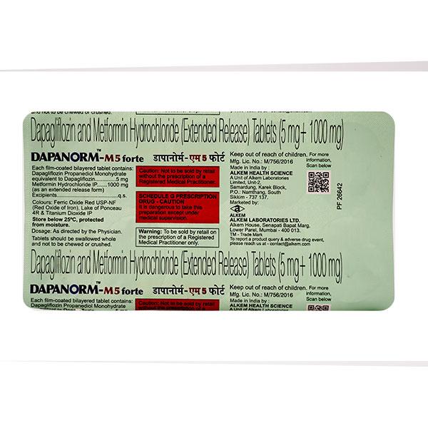DAPANORM M 5 FORTE Tablet 10's Price, Uses, Side effects, Substitutes ...