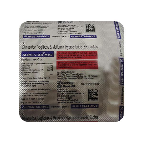 GLIMESTAR MV 2 Tablet 15's Price, Uses, Side effects, Substitutes | Netmeds