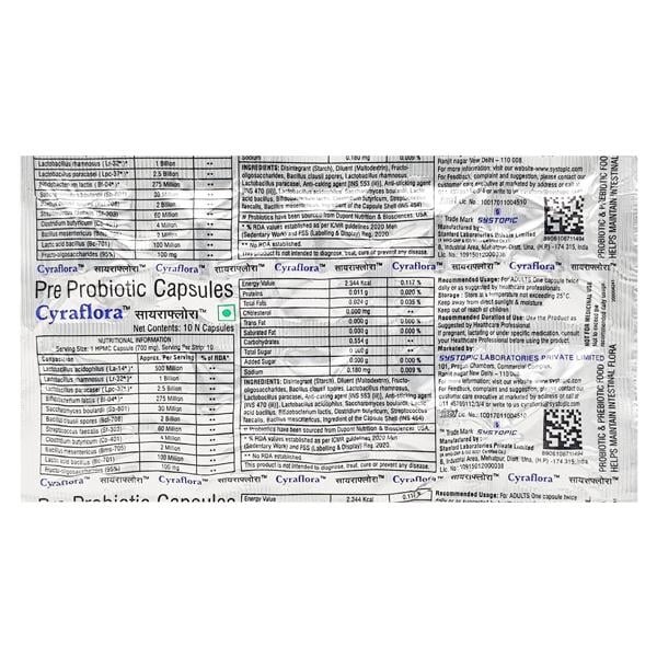 Cyraflora Capsule 10'S : Price, Uses, Side Effects | Netmeds